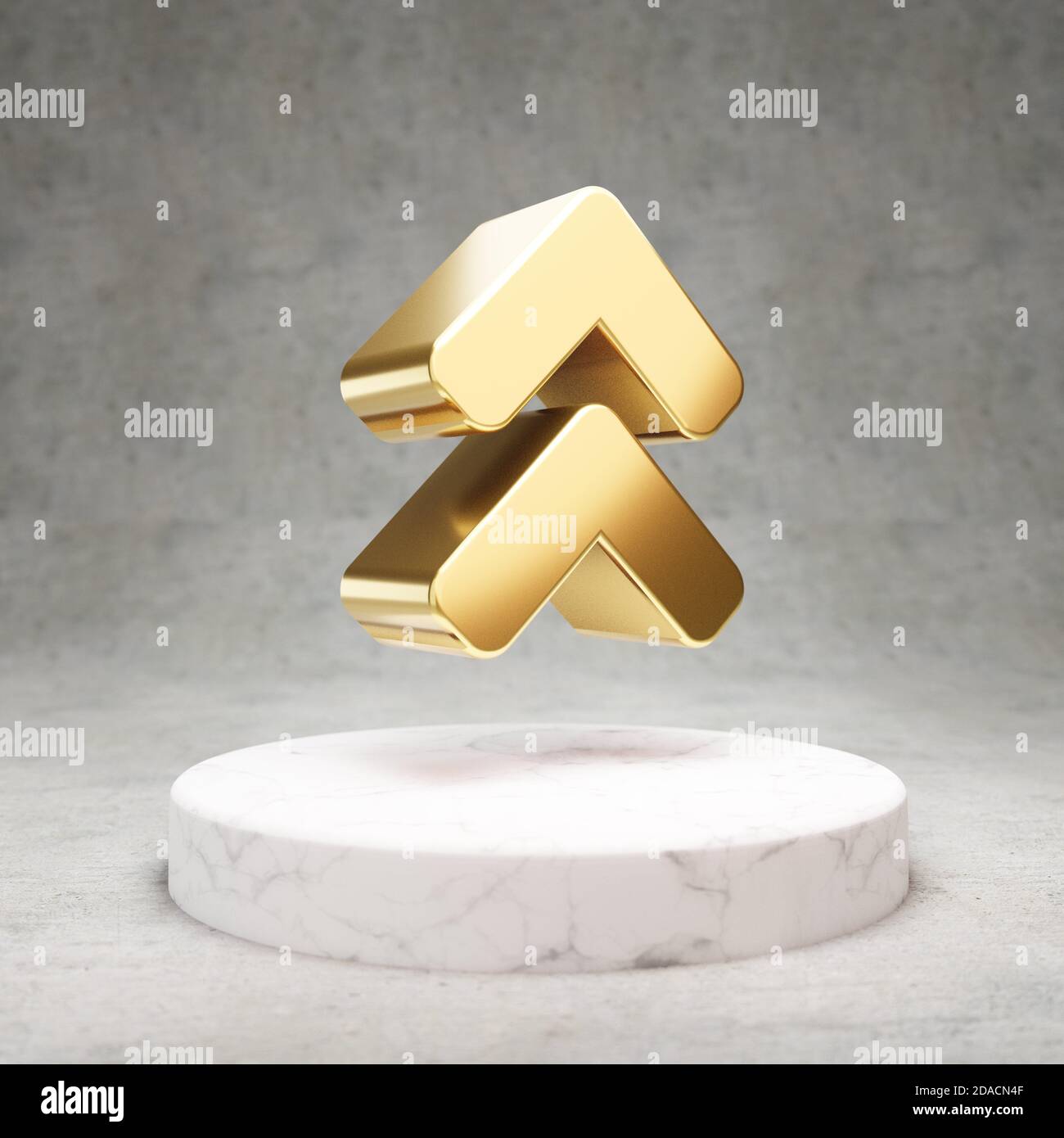 Angle Double Up icon. Gold glossy Angle Double Up symbol on white ...