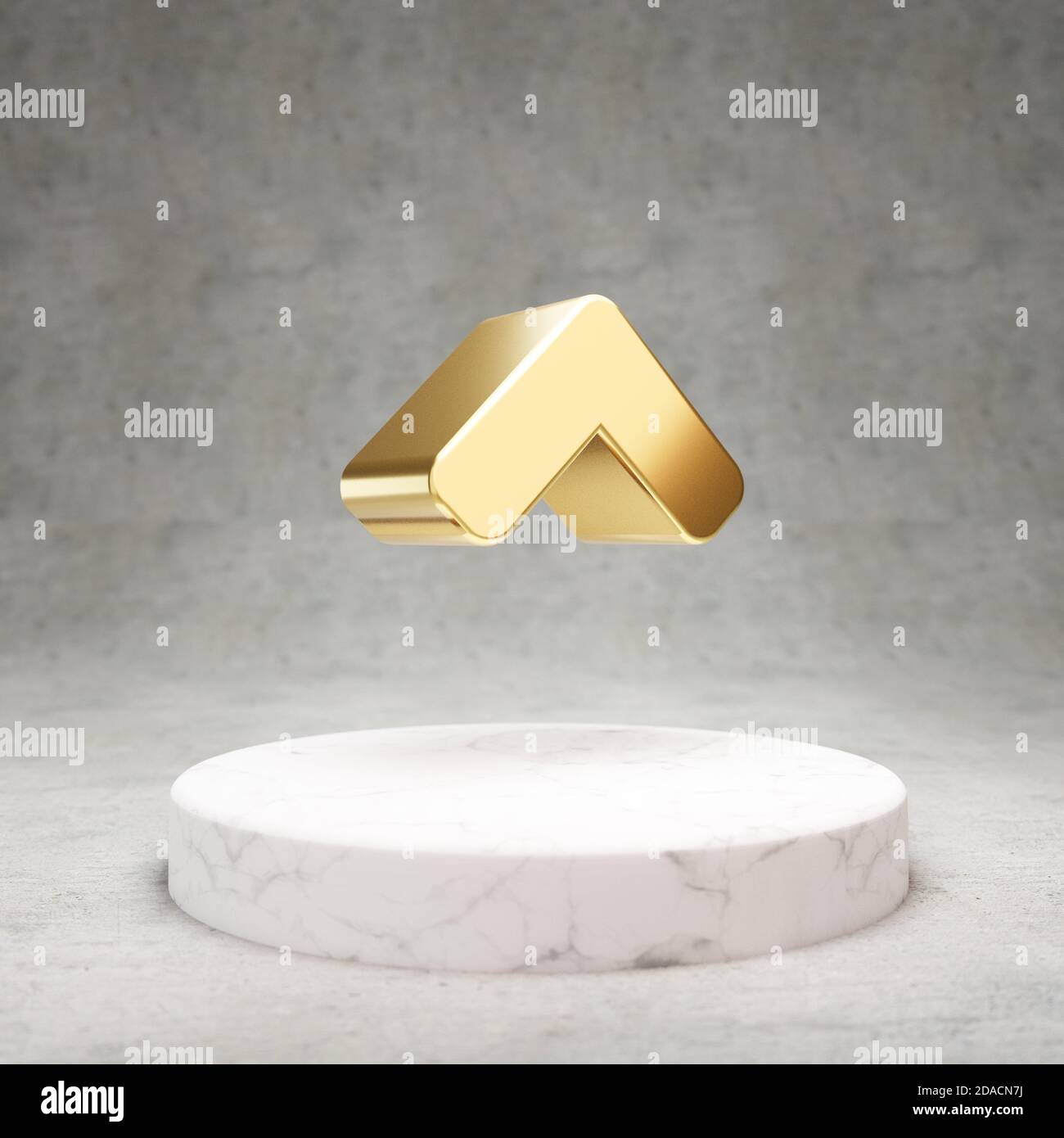 Angle Up icon. Gold glossy Angle Up symbol on white marble podium ...