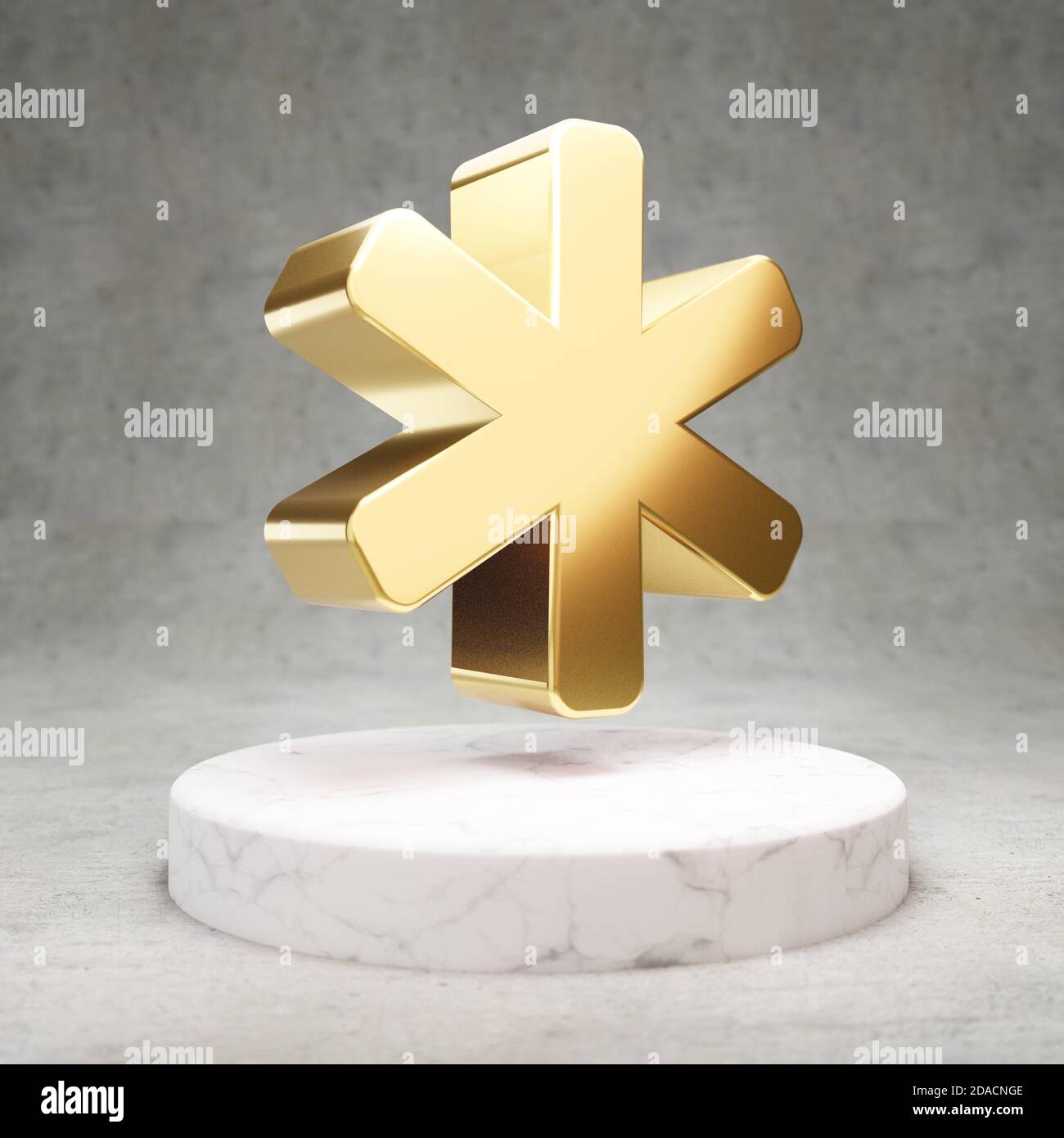 Asterisk icon. Gold glossy Asterisk symbol on white marble podium ...