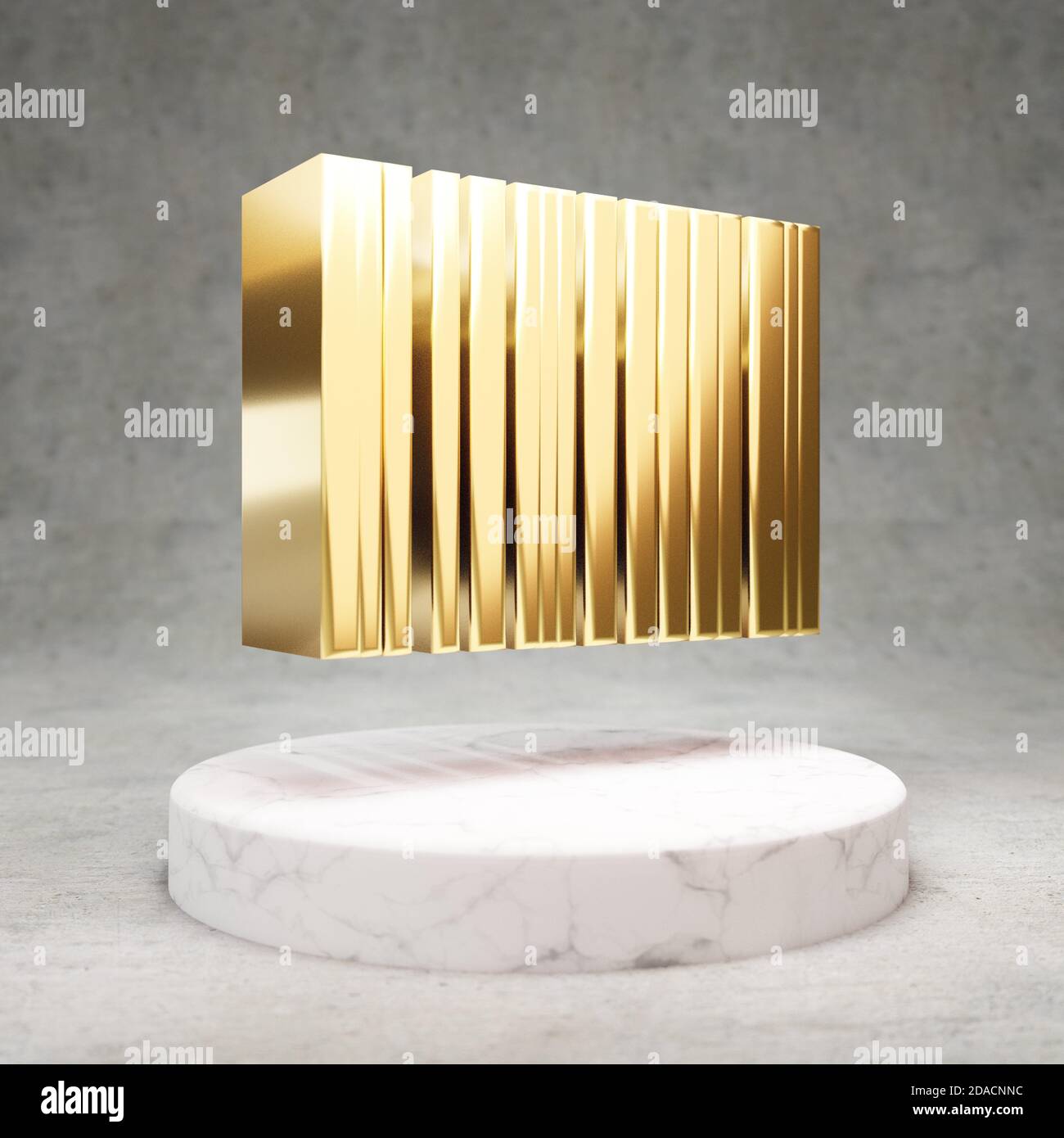 Barcode icon. Gold glossy Barcode symbol on white marble podium. Modern ...