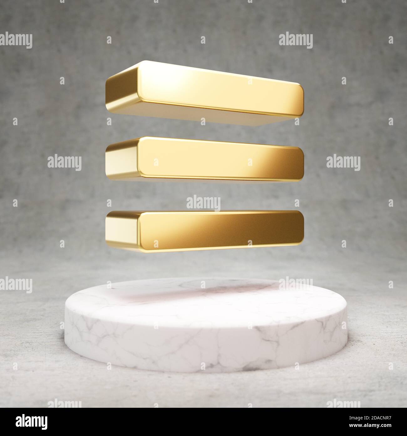 Burger Menu icon. Gold glossy Burger Menu symbol on white marble podium ...