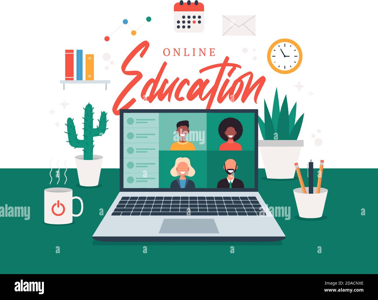 online education, e-learning, online course concept, home school vector ...