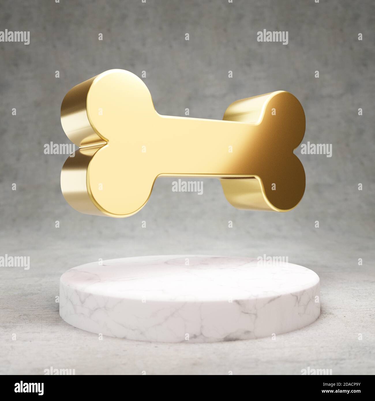 Bone icon. Gold glossy Bone symbol on white marble podium. Modern icon ...