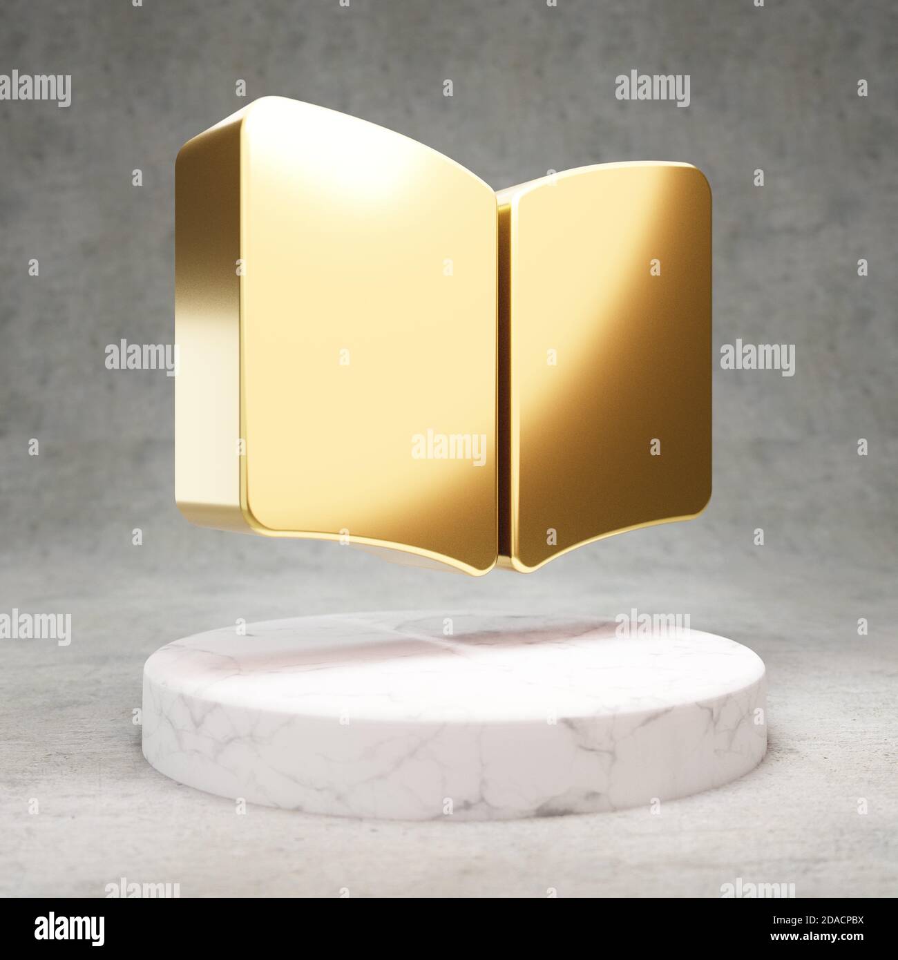 Open Book icon. Gold glossy Open Book symbol on white marble podium ...