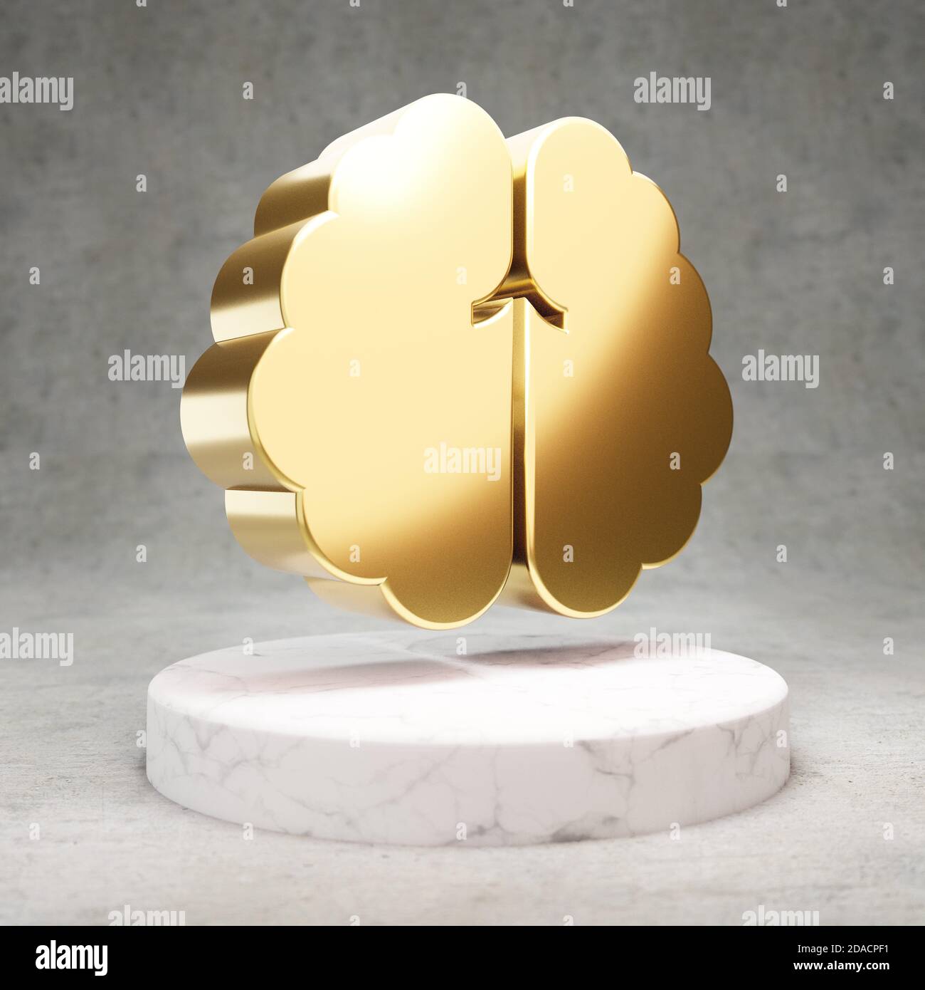 Brain icon. Gold glossy Brain symbol on white marble podium. Modern ...
