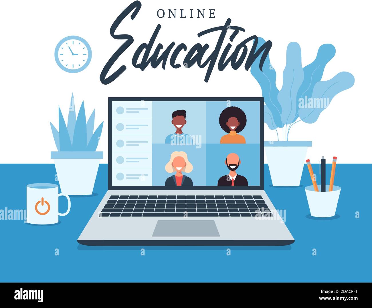 online education, e-learning, online course concept, home school vector ...