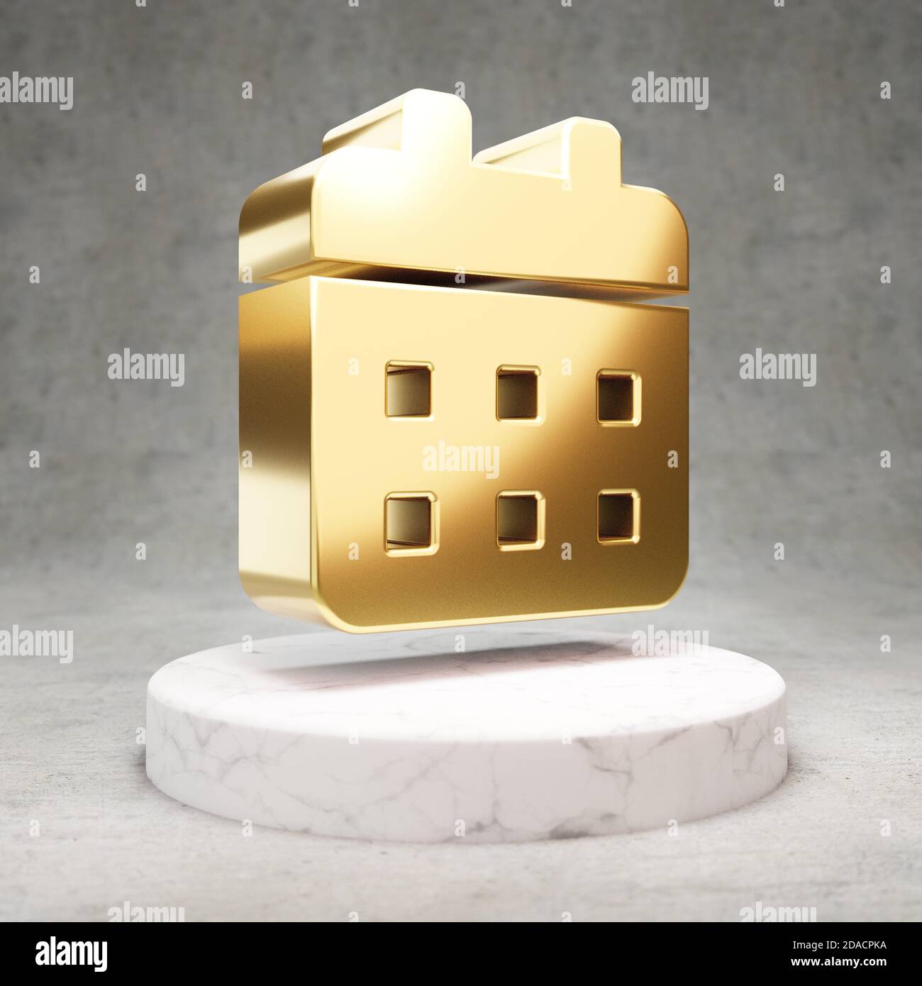 Calendar icon. Gold glossy Calendar symbol on white marble podium ...