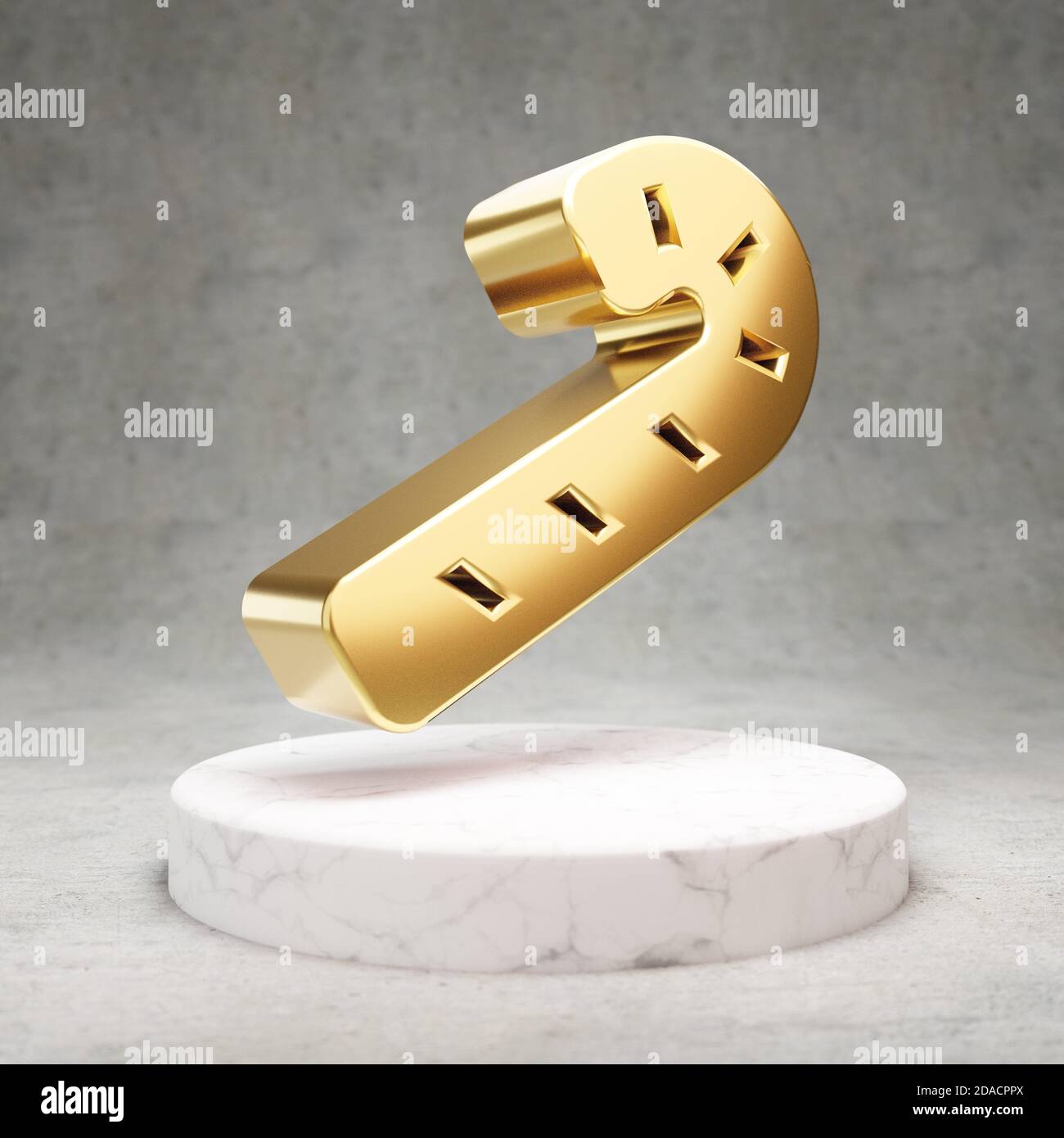 Candy Cane icon. Gold glossy Candy Cane symbol on white marble podium ... Candy Cane icon. Gold glossy Candy Cane symbol on white marble podium ...