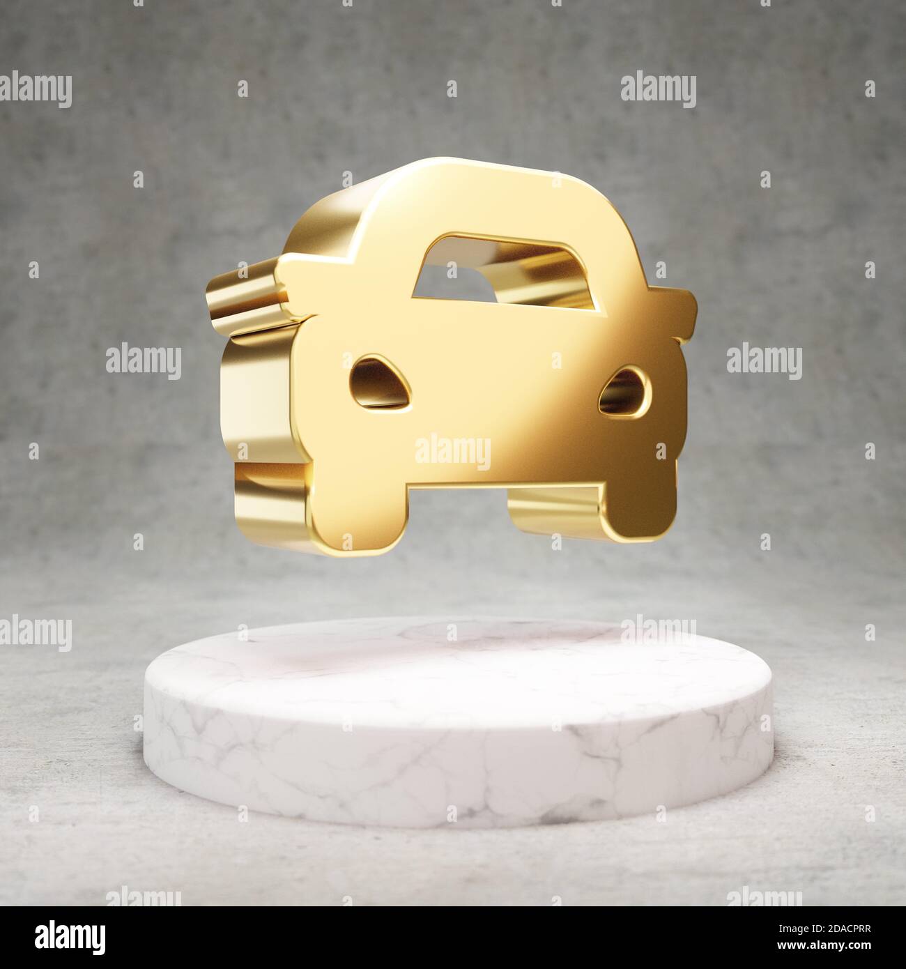 Car icon. Gold glossy Car symbol on white marble podium. Modern icon ...