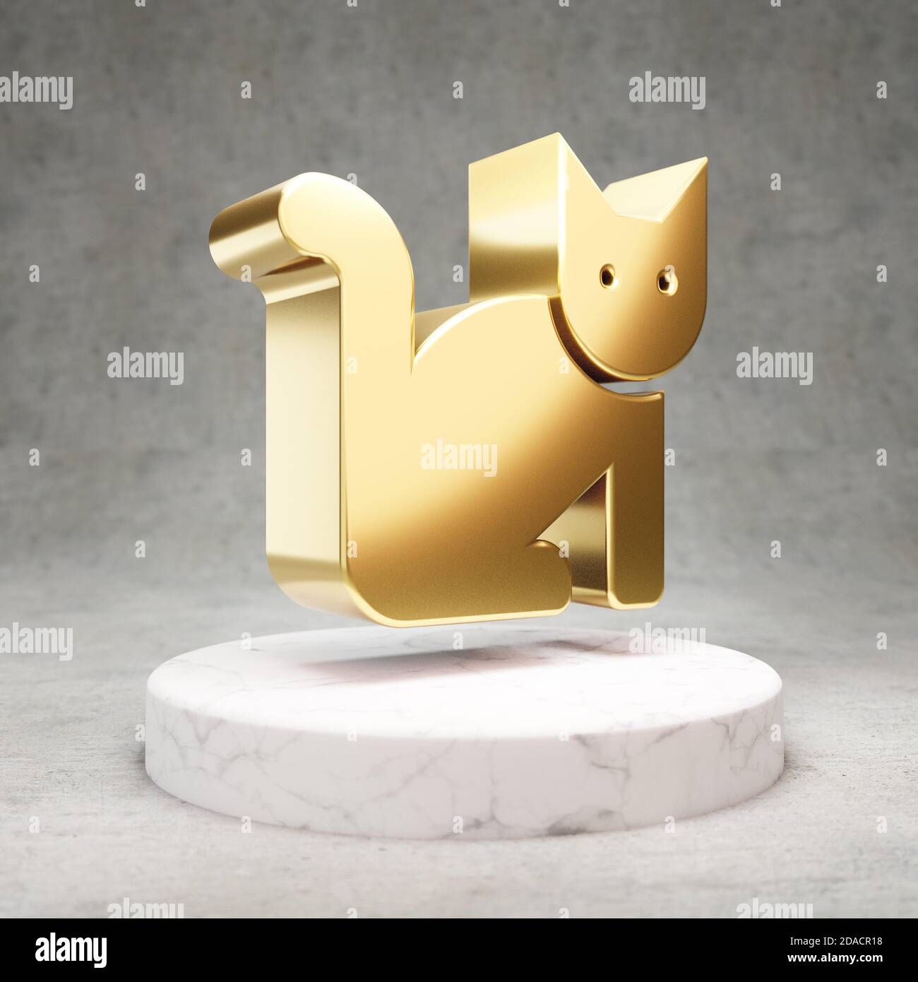Cat icon. Gold glossy Cat symbol on white marble podium. Modern icon ...