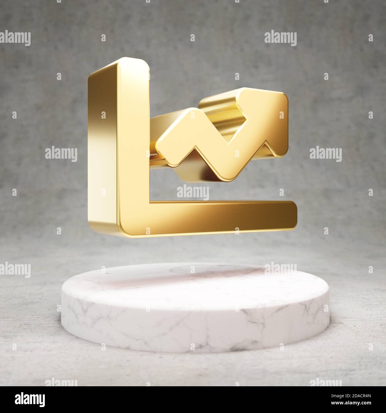 Chart Line icon. Gold glossy Chart Line symbol on white marble podium ...
