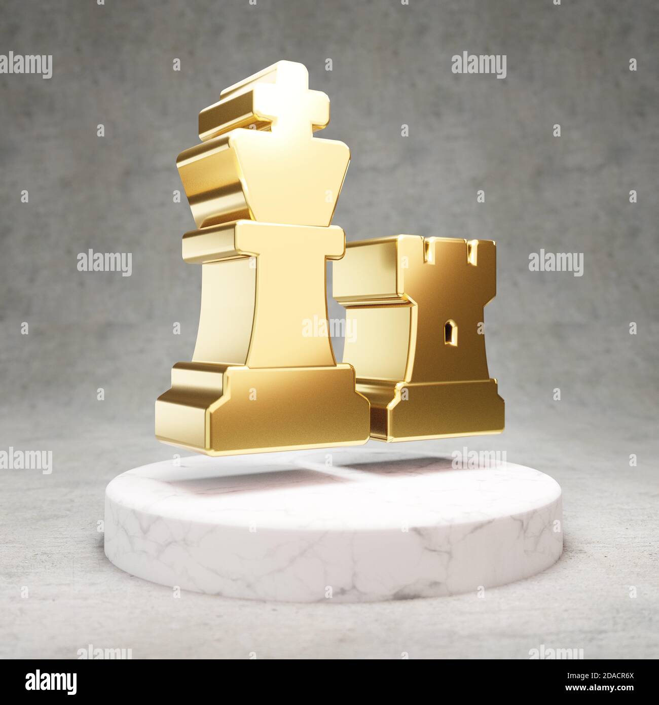Chess icon. Gold glossy Chess symbol on white marble podium. Modern ...