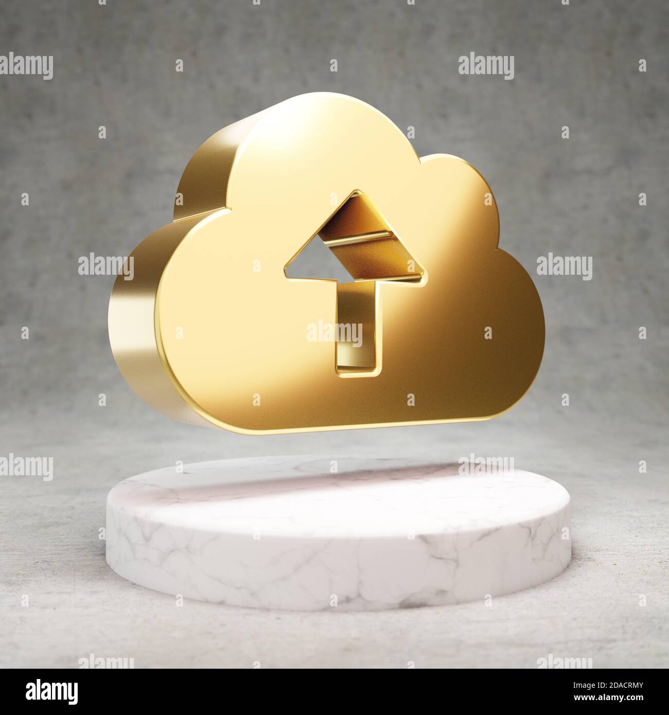 Cloud Upload icon. Gold glossy Cloud Upload symbol on white marble ...