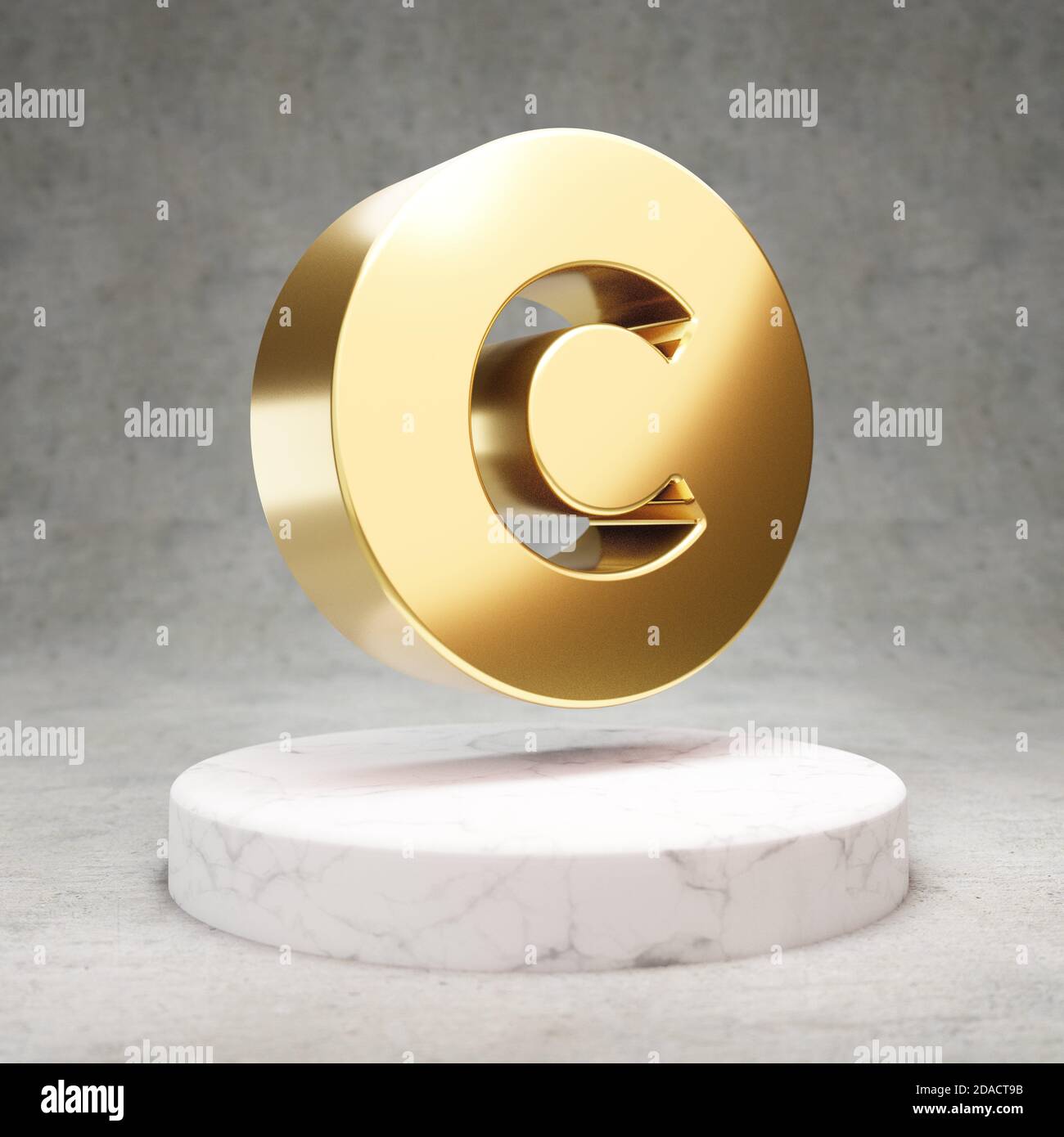 Copyright icon. Gold glossy Copyright symbol on white marble podium ...