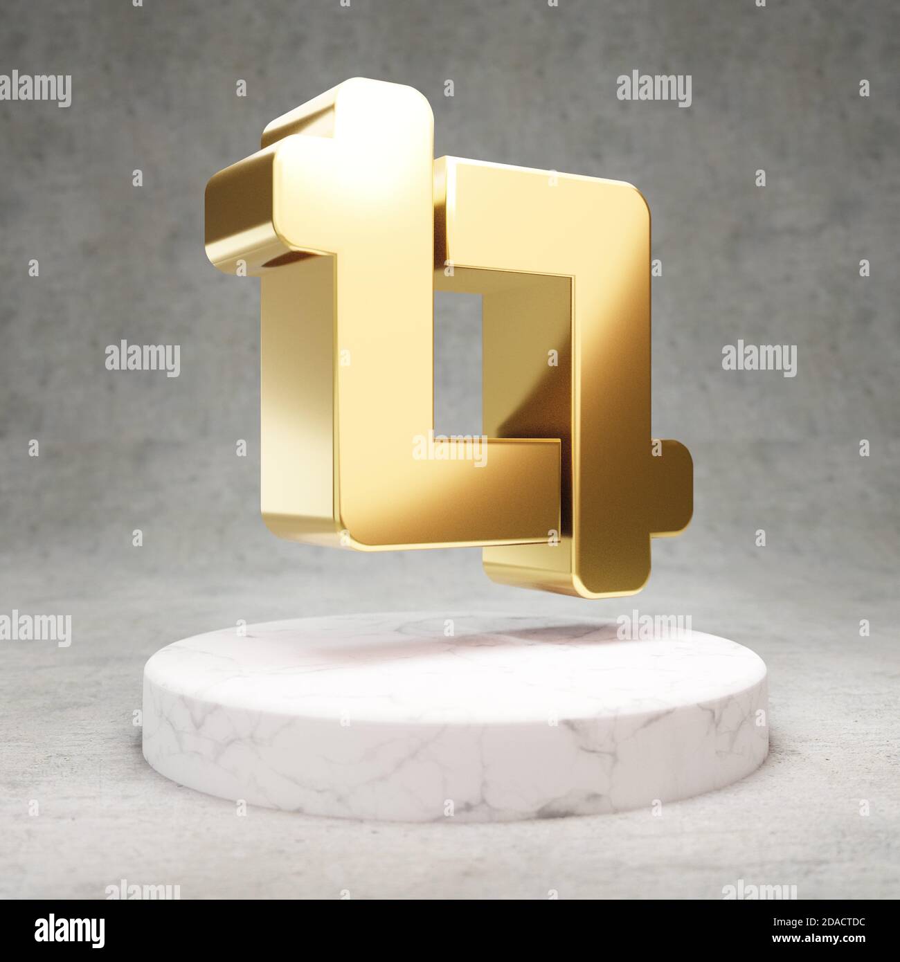 Crop icon. Gold glossy Crop symbol on white marble podium. Modern icon ...