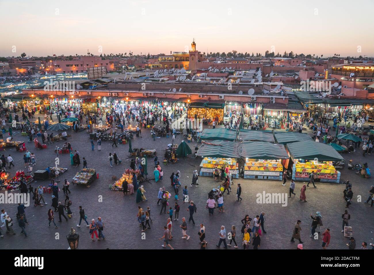 Marrakech, Morocco - APRIL 26 2019: salesman and tourists seen from a ...