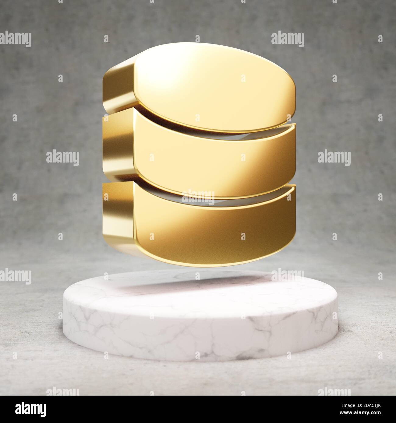 Database icon. Gold glossy Database symbol on white marble podium ...
