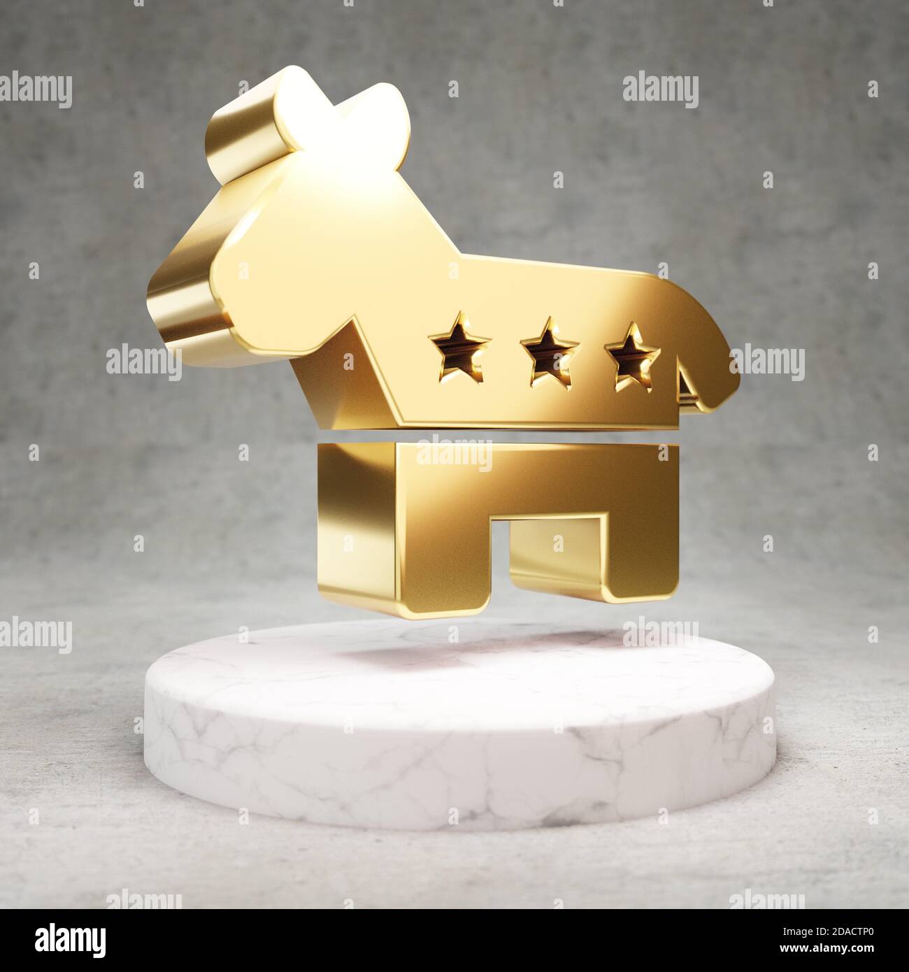 Democrat icon. Gold glossy Democrat symbol on white marble podium ...