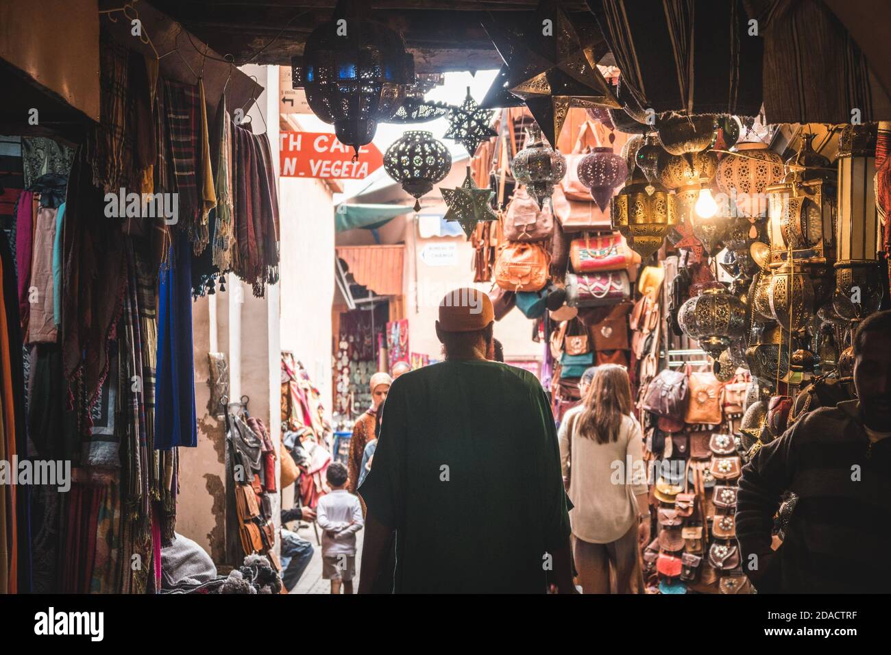 Marrakech, Morocco - APRIL 26 2019: View of a shop with many products ...
