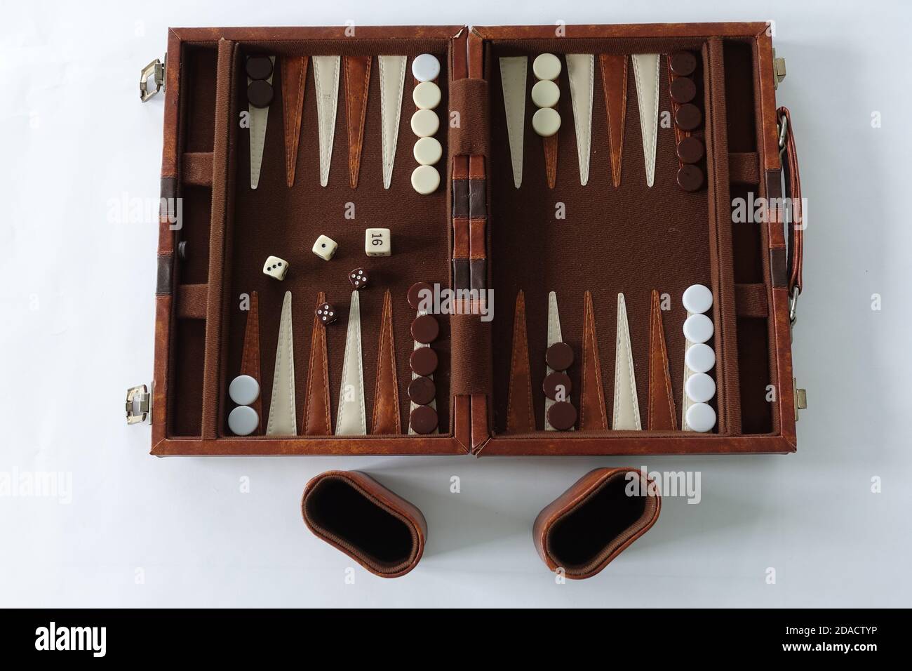 Old backgammon board with dice hi-res stock photography and images - Alamy