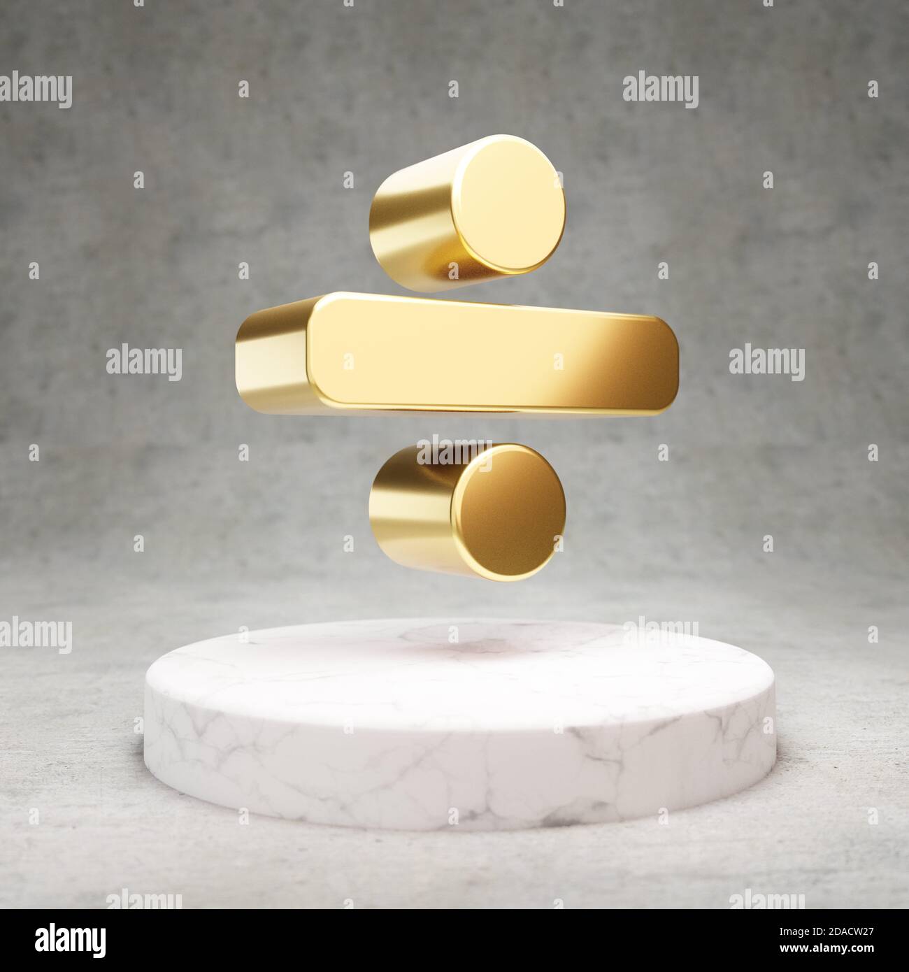 Divide icon. Gold glossy Divide symbol on white marble podium. Modern ...