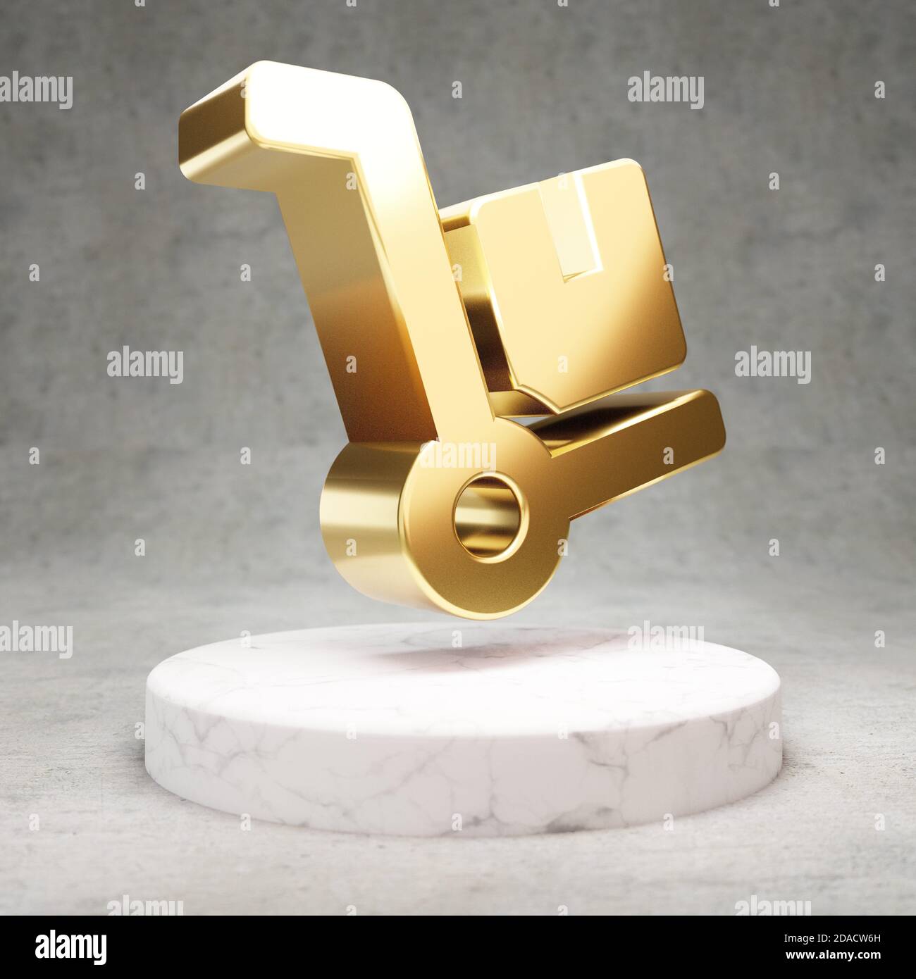 Dolly icon. Gold glossy Dolly symbol on white marble podium. Modern ...