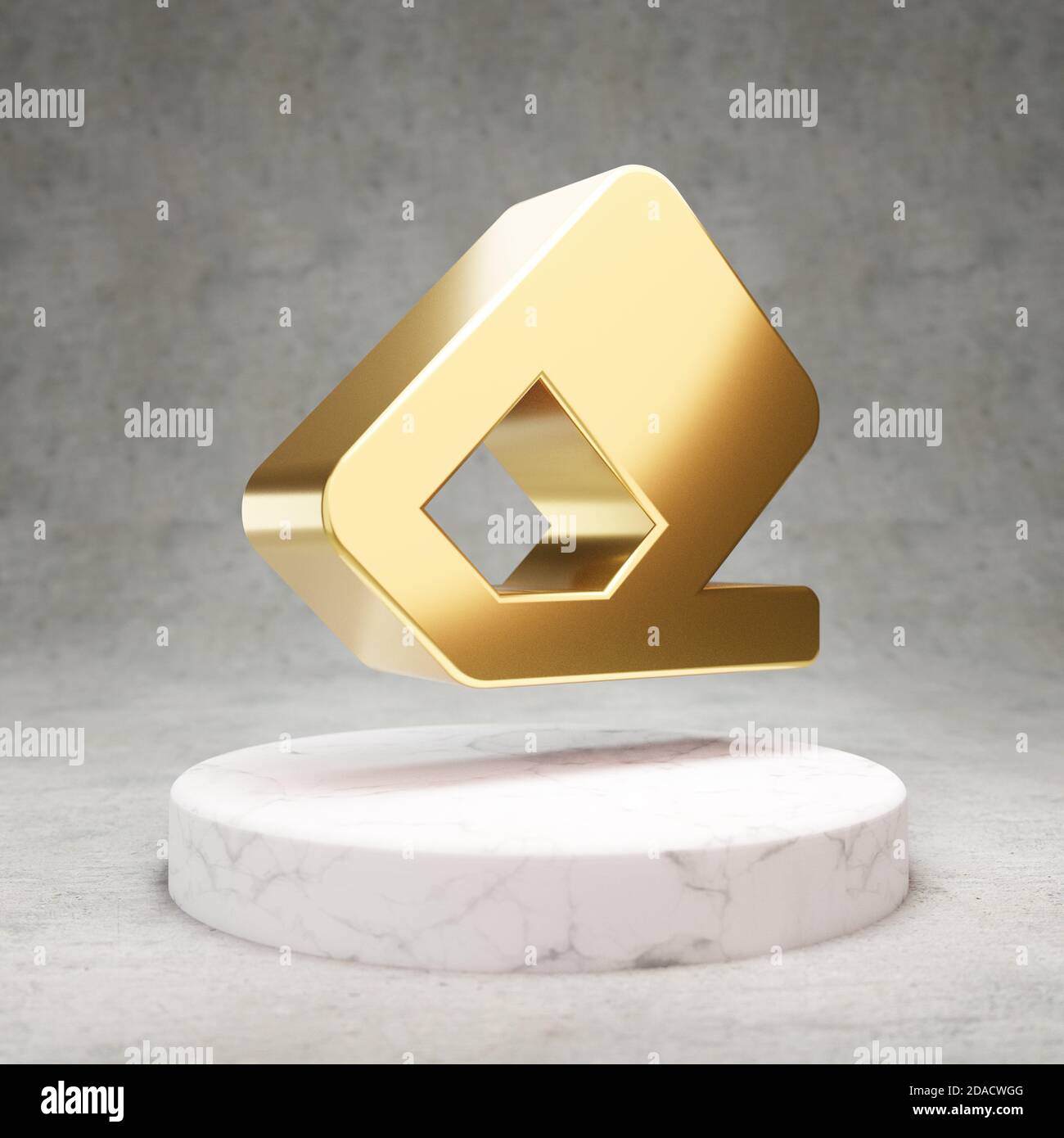 Eraser icon. Gold glossy Eraser symbol on white marble podium. Modern ...