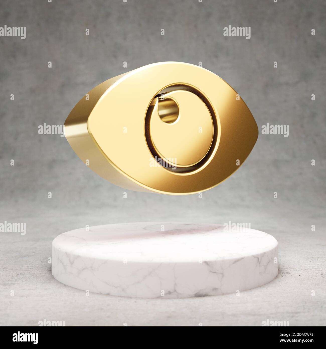 Eye icon. Gold glossy Eye symbol on white marble podium. Modern icon ...