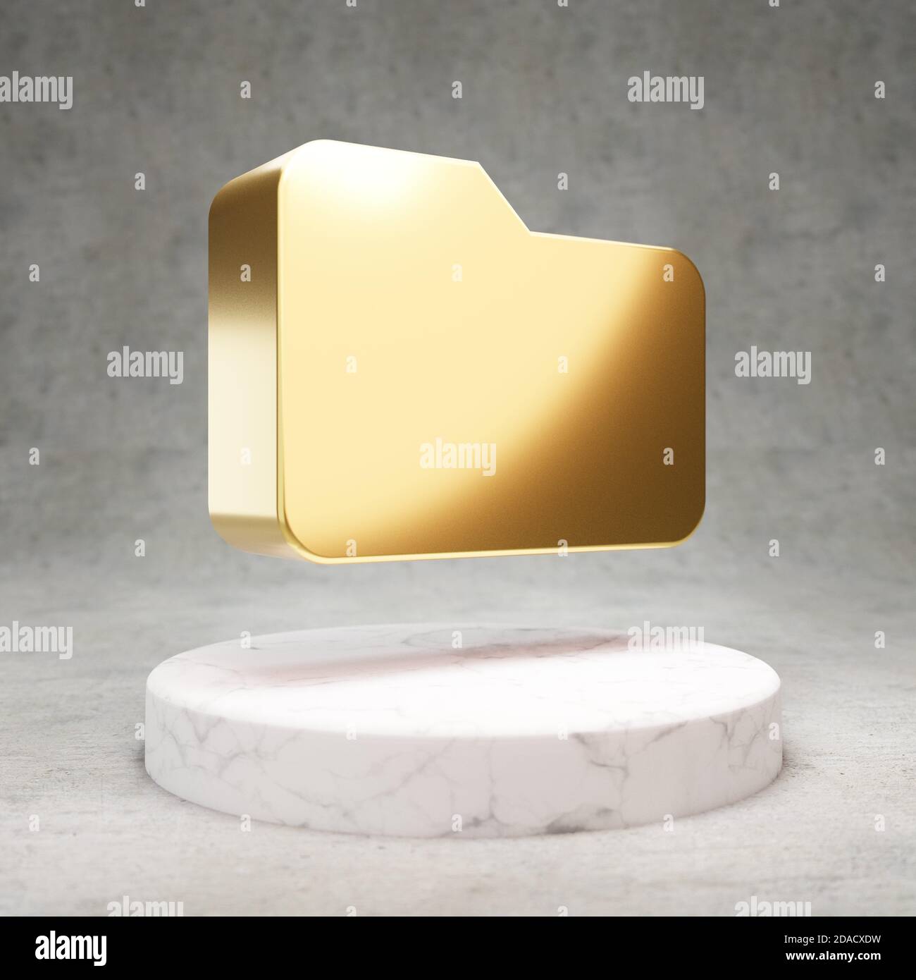 Folder icon. Gold glossy Folder symbol on white marble podium. Modern ...