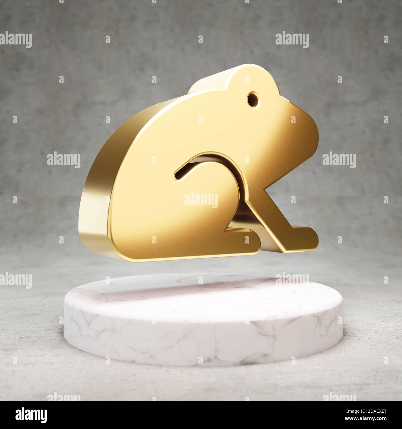Frog icon. Gold glossy Frog symbol on white marble podium. Modern icon ...
