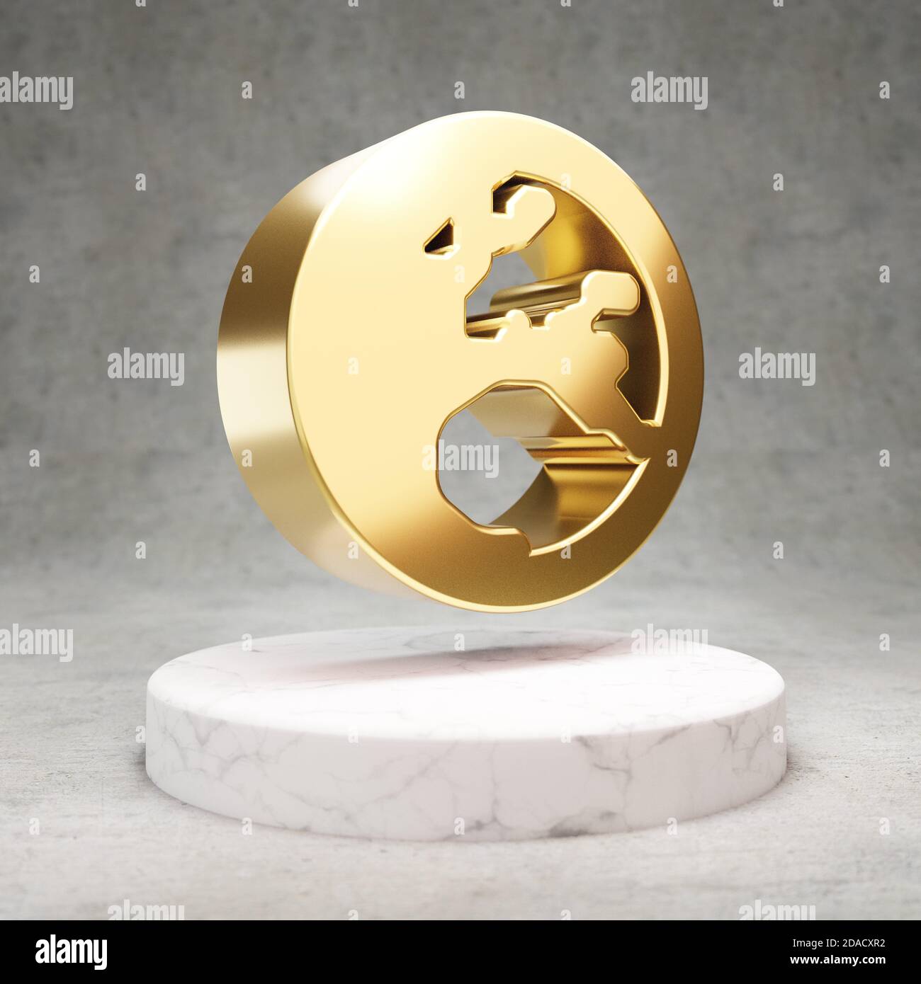 Globe Europe icon. Gold glossy Globe Europe symbol on white marble ...