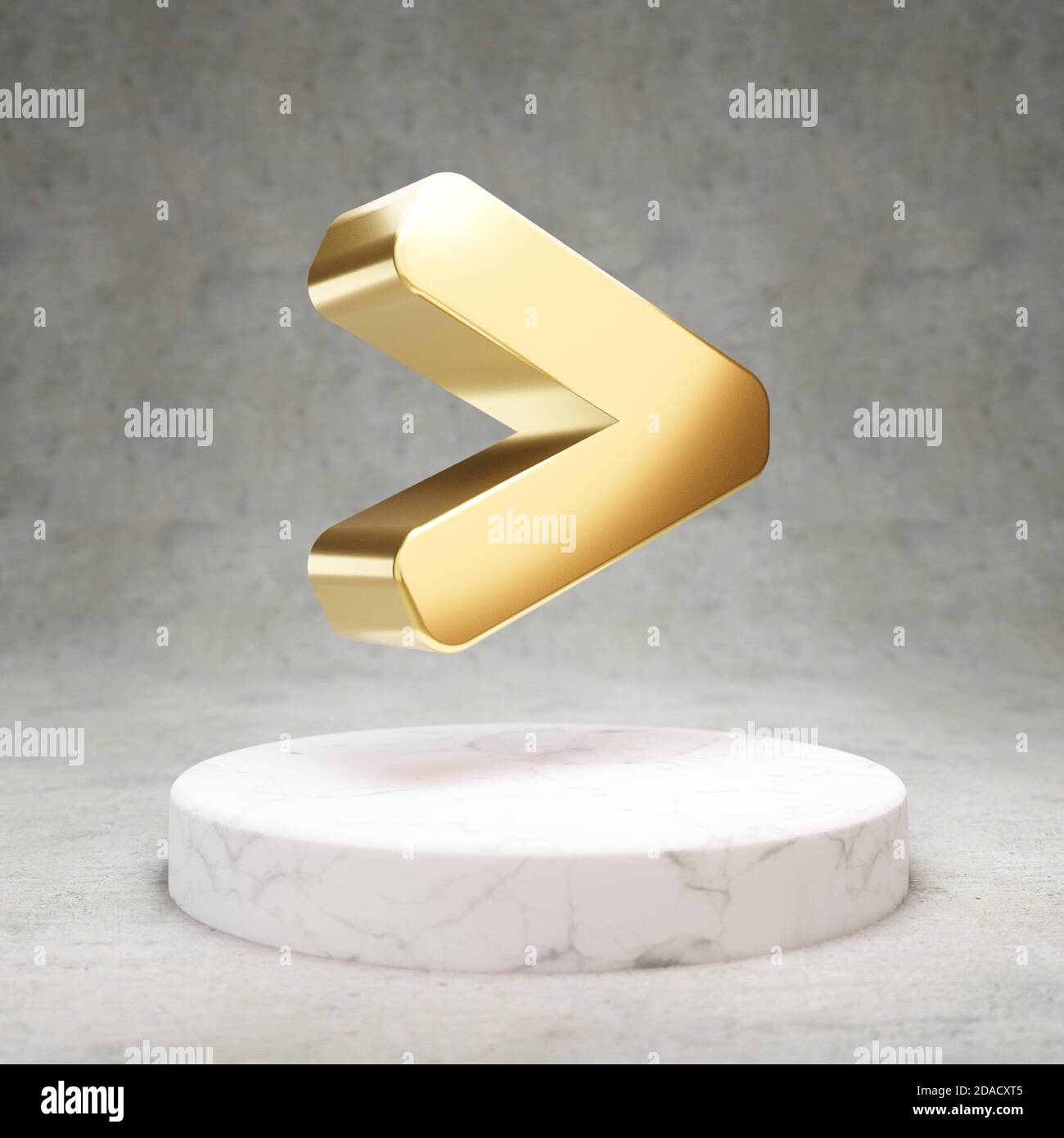 Greater Than icon. Gold glossy Greater Than symbol on white marble ...