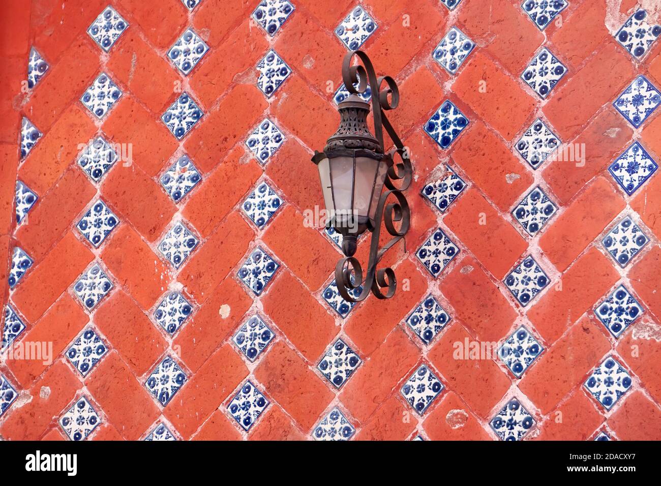 Old Style Lamp on Talavera Style Wall in Puebla, Mexico Stock Photo - Alamy