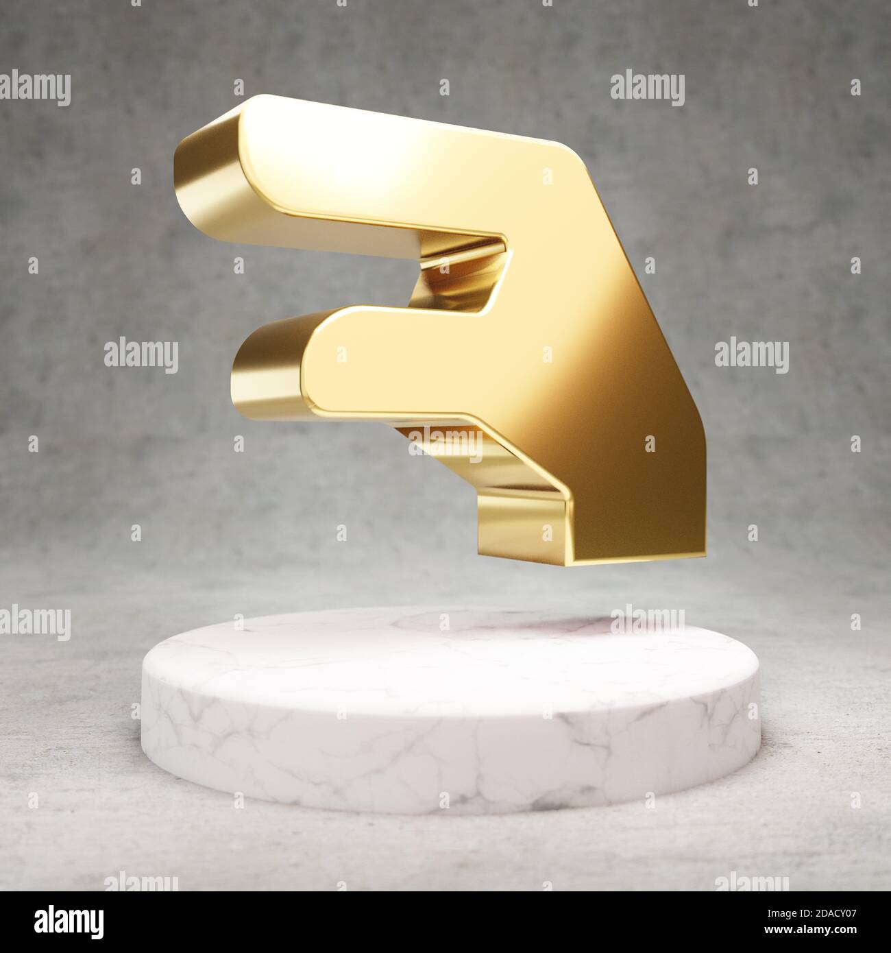 Hand Lizard icon. Gold glossy Hand Lizard symbol on white marble podium ...