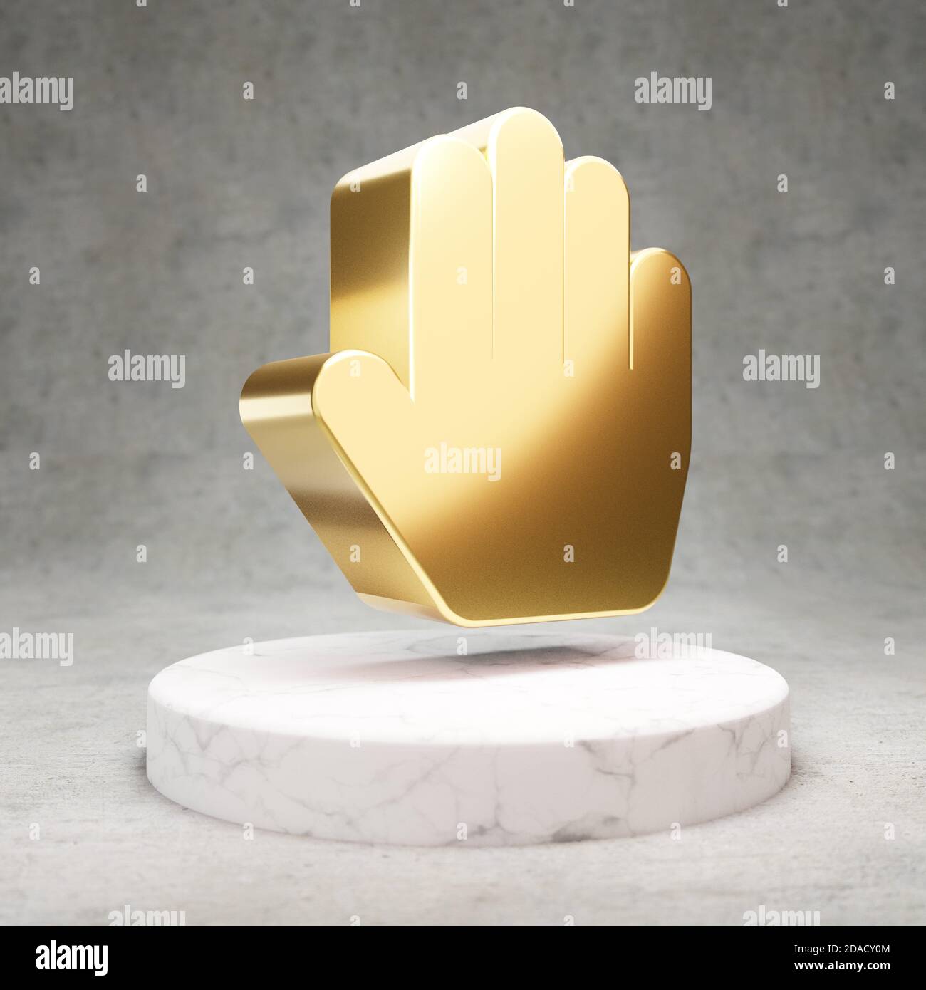 Hand Paper icon. Gold glossy Hand Paper symbol on white marble podium ...