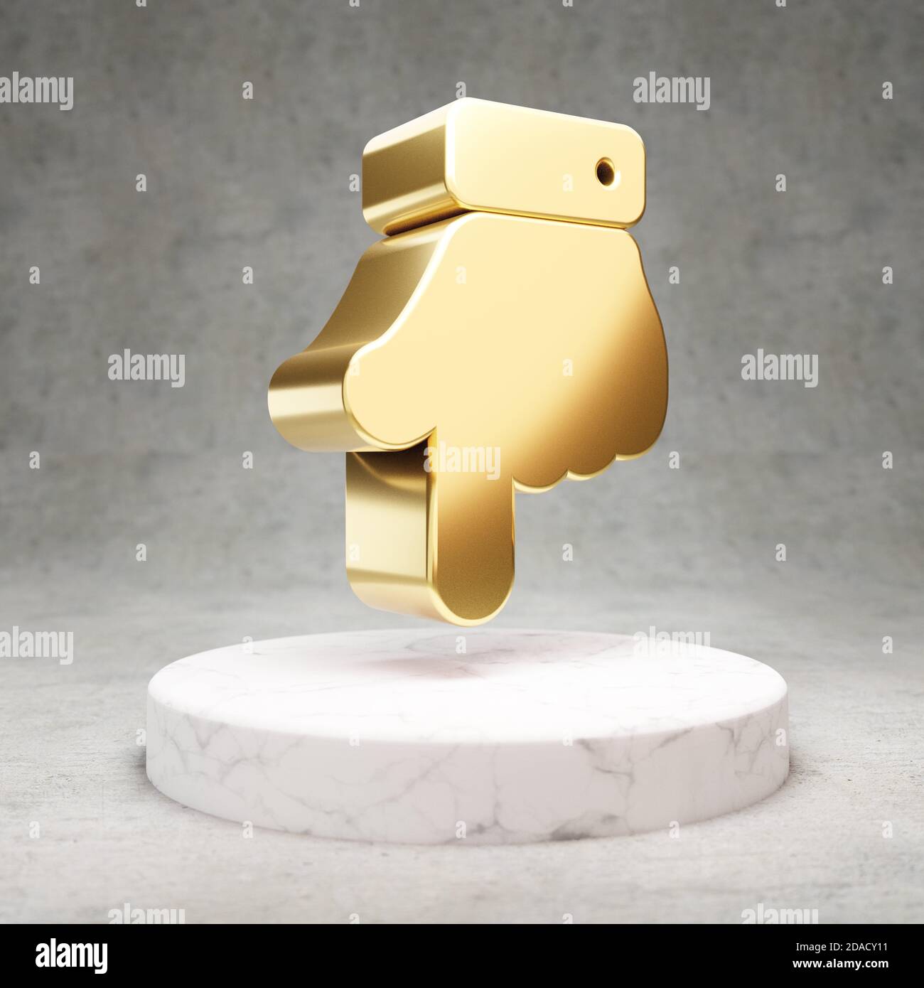 Hand Point Down icon. Gold glossy Hand Point Down symbol on white ...