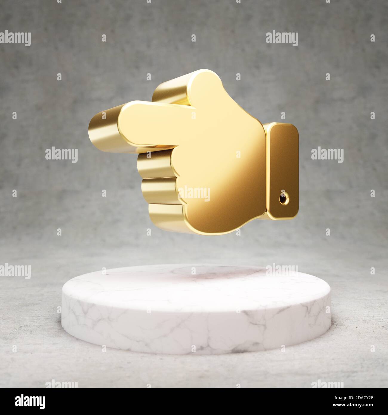 Hand, Point, Left icon. Gold glossy Hand Point Left symbol on white ...