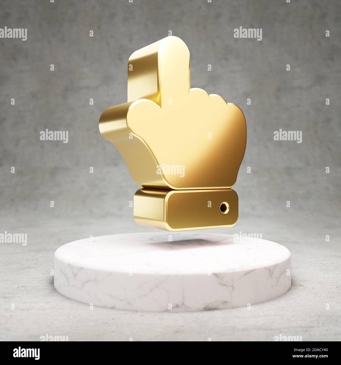 Hand Point Up icon. Gold glossy Hand Point Up symbol on white marble ...