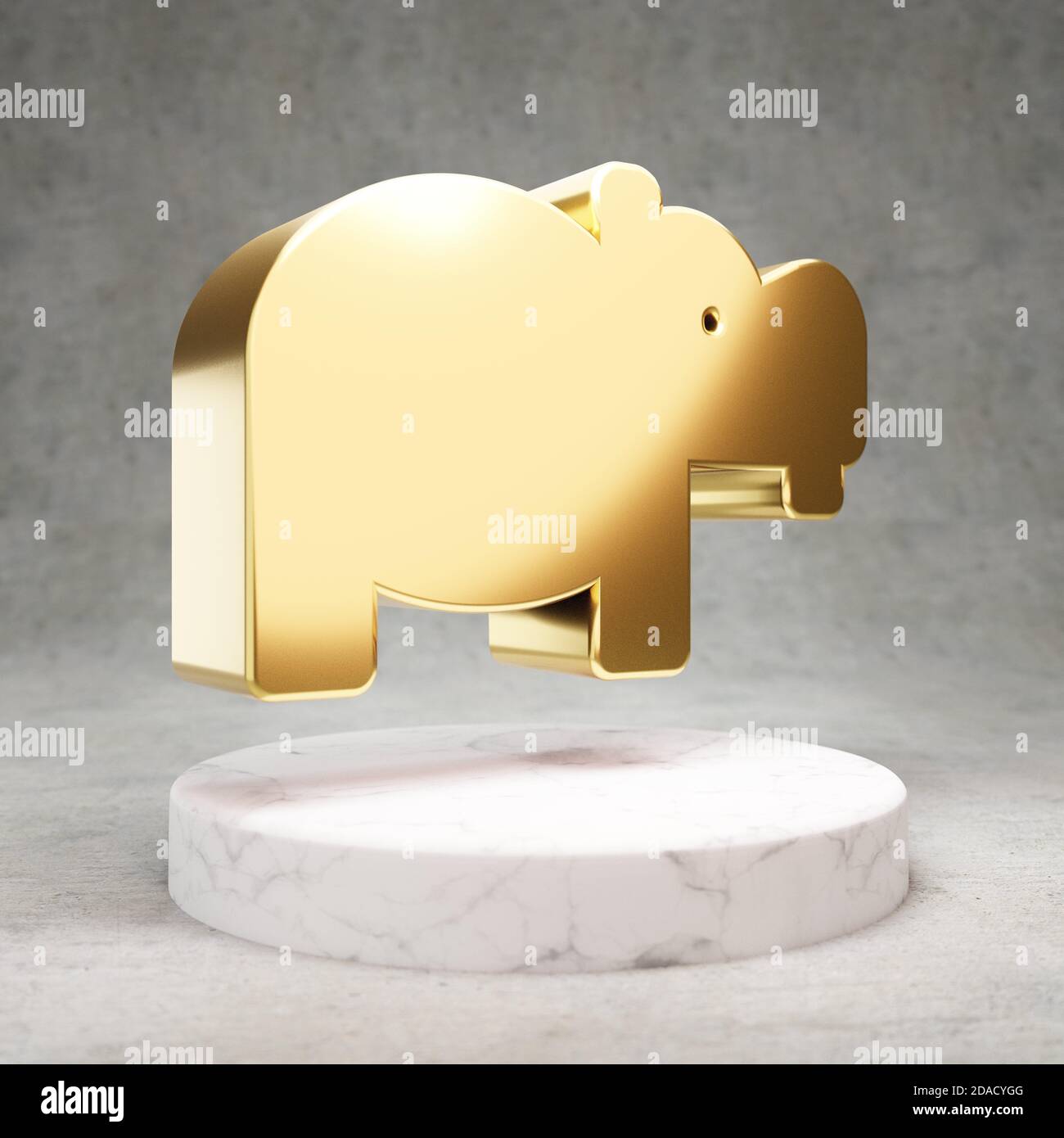 Hippo icon. Gold glossy Hippo symbol on white marble podium. Modern ...