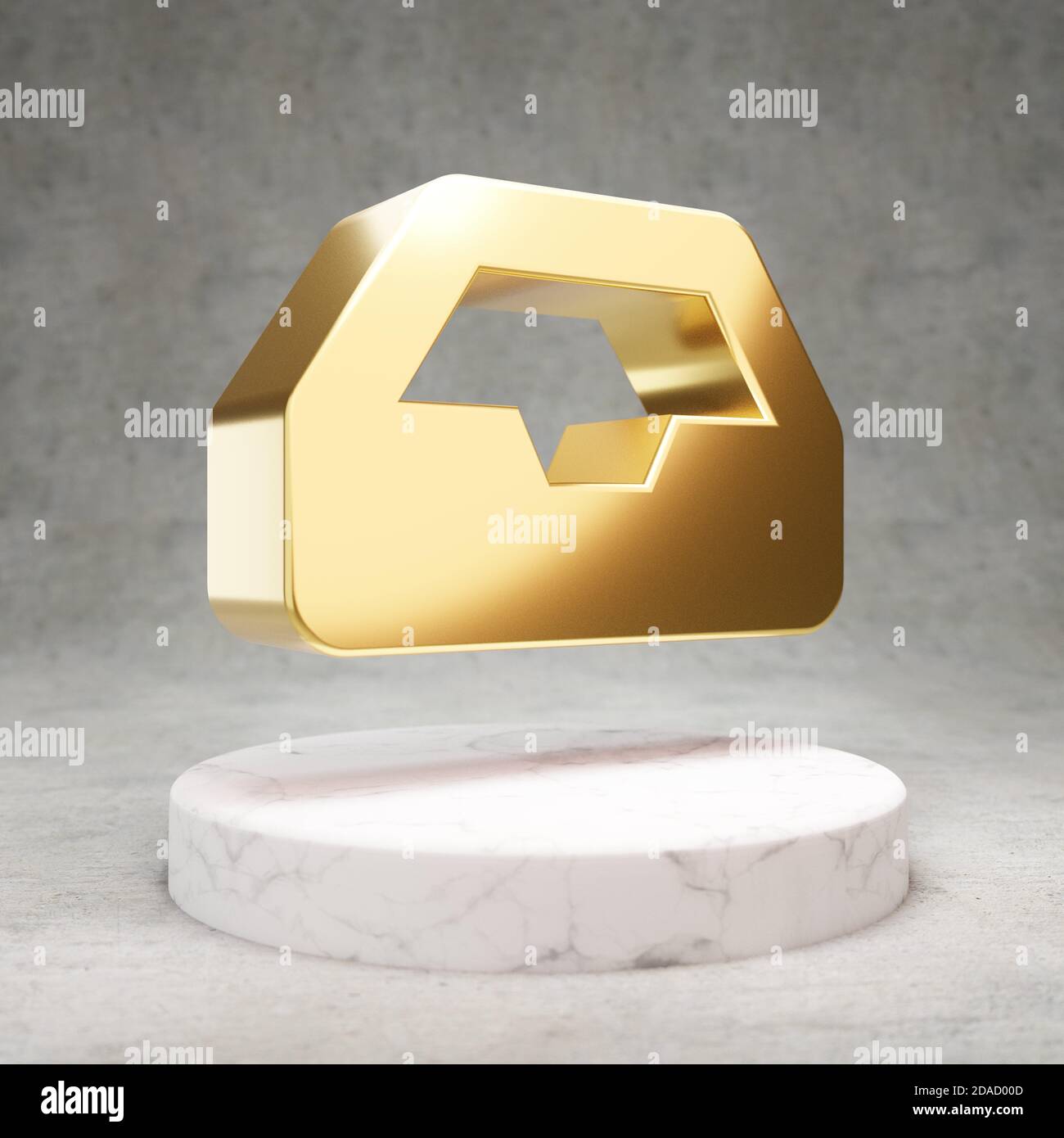 Inbox icon. Gold glossy Inbox symbol on white marble podium. Modern ...
