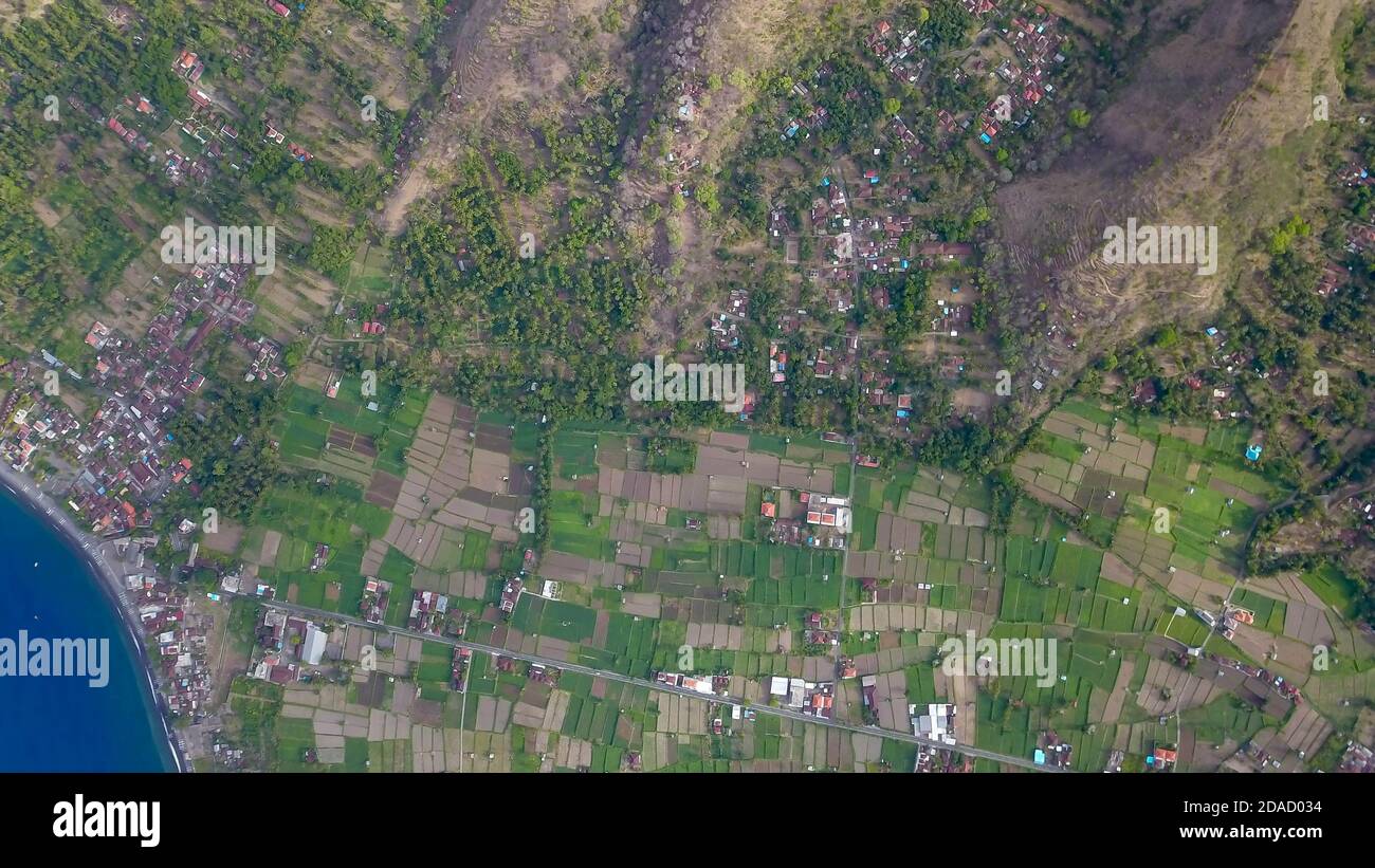 Aerial top down view of a village captured by drone Stock Photo - Alamy