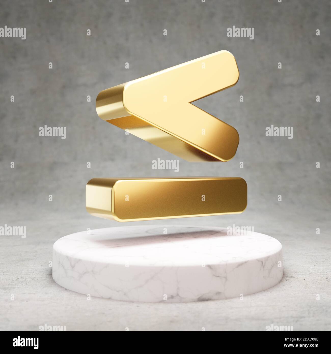 Less Than or Equal icon. Gold glossy Less Than or Equal symbol on white ...