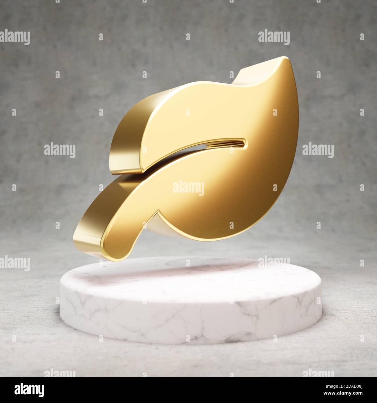 Leaf icon. Gold glossy Leaf symbol on white marble podium. Modern icon ...