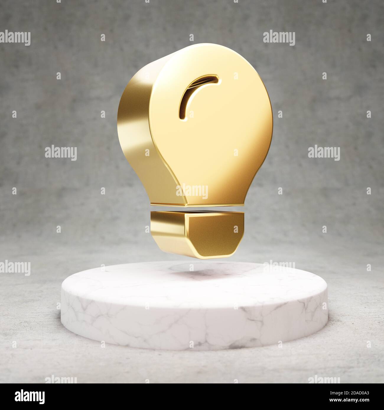 Lightbulb icon. Gold glossy Lightbulb symbol on white marble podium ...
