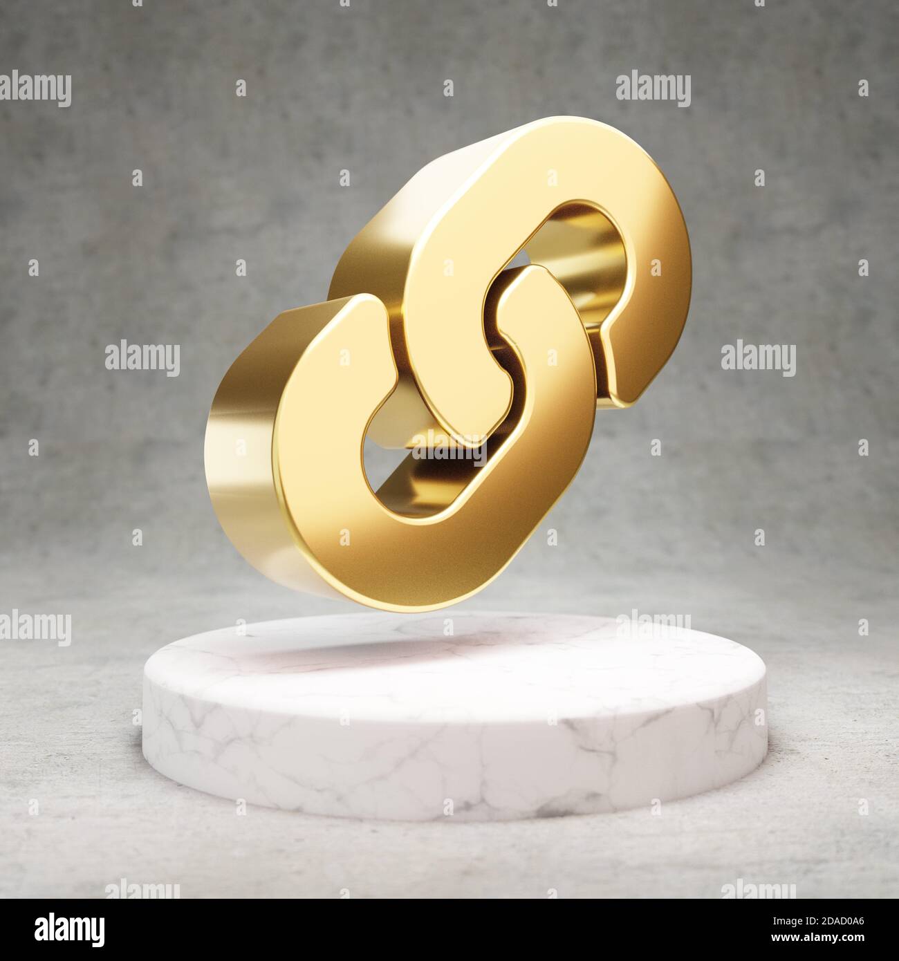 Link icon. Gold glossy Link symbol on white marble podium. Modern icon ...