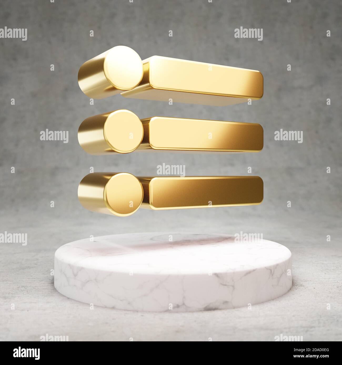 Unordered List icon. Gold glossy Lira symbol on white marble podium ...