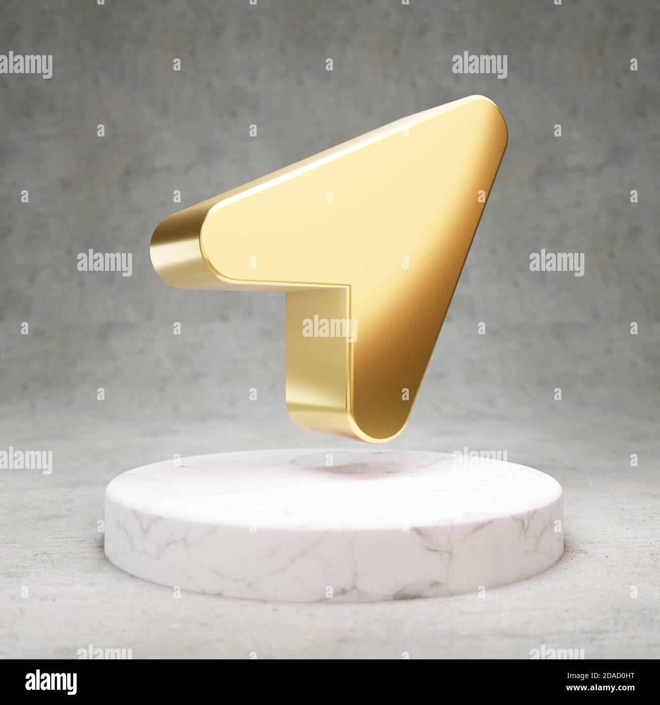 Location Arrow icon. Gold glossy Location Arrow symbol on white marble ...