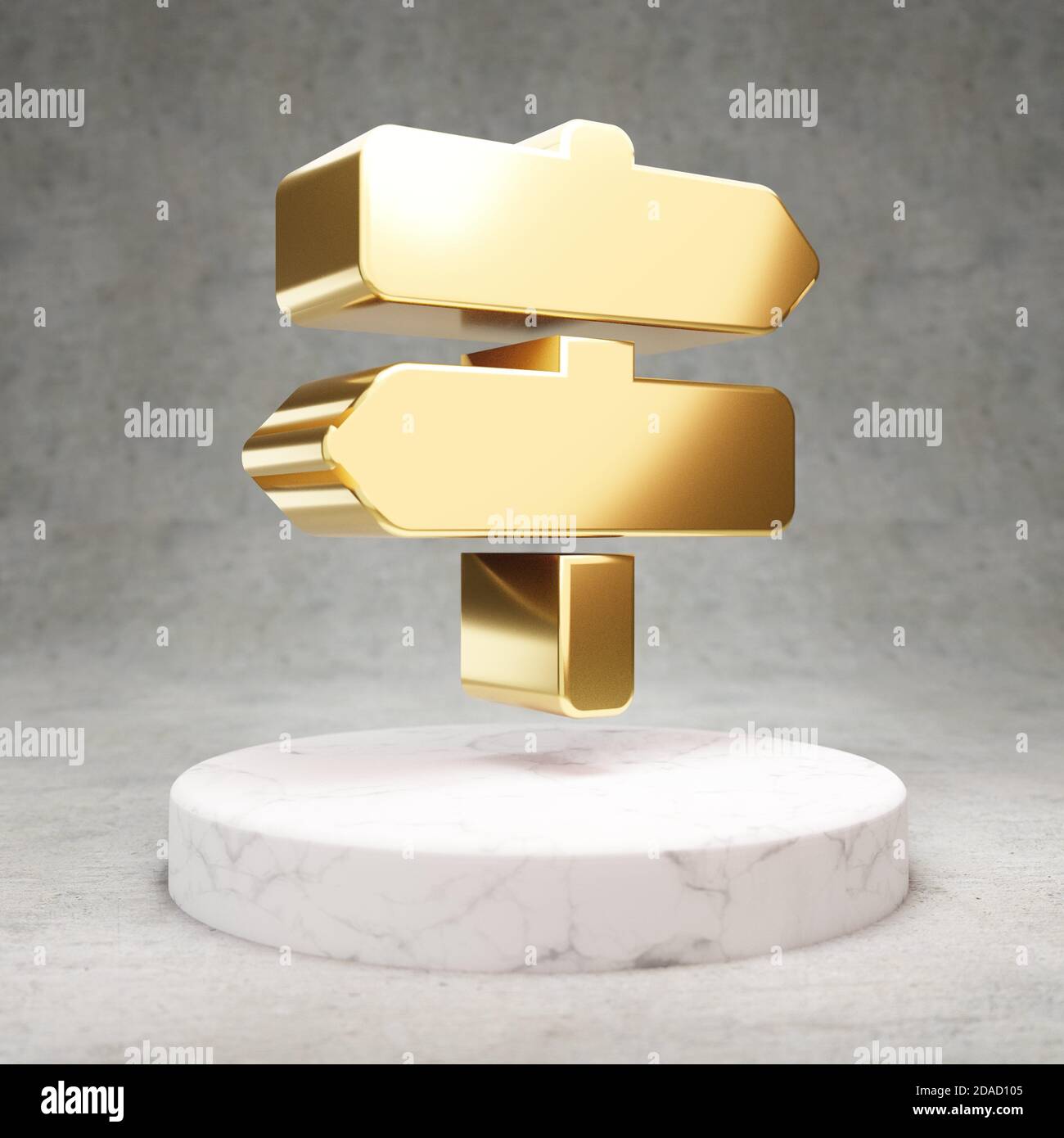 Map Signs icon. Gold glossy Map Signs symbol on white marble podium ...