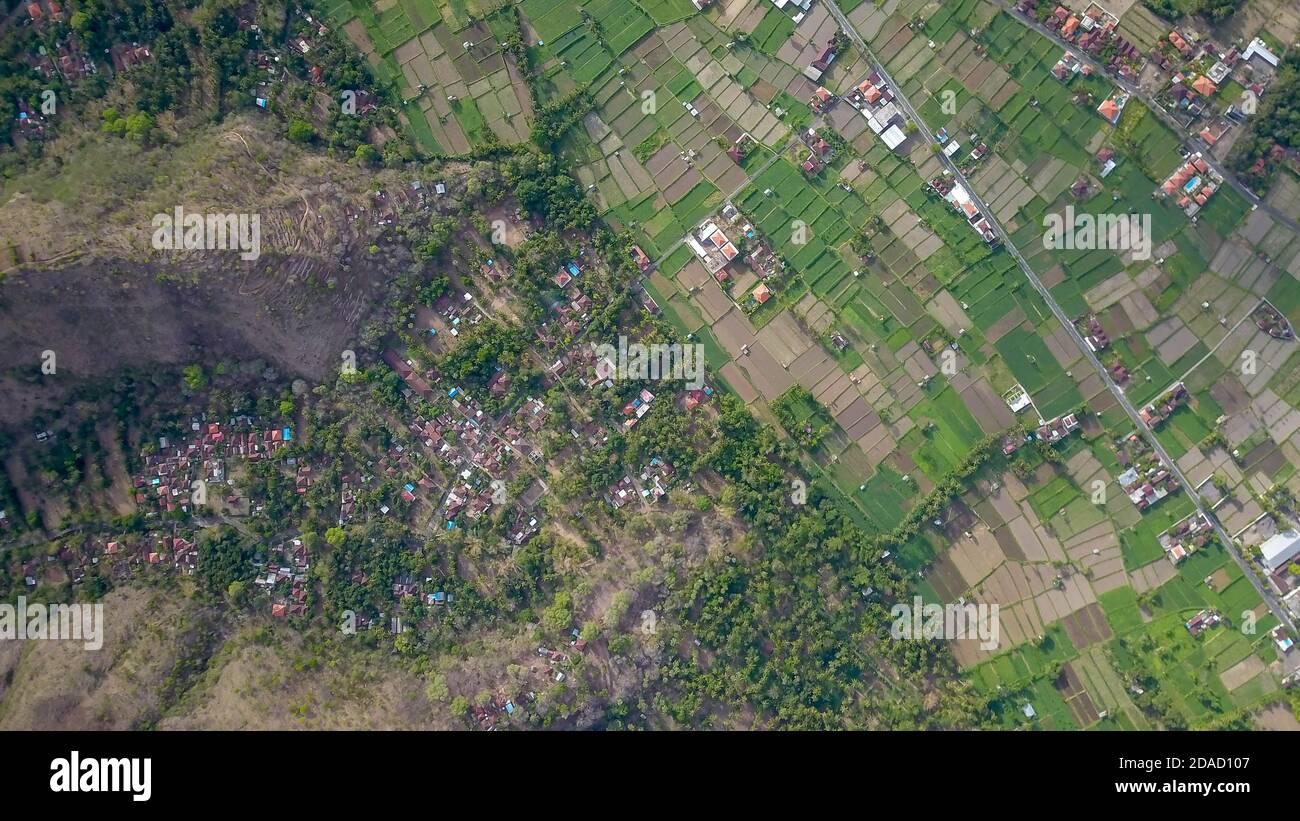 Aerial top down view of a village captured by drone Stock Photo - Alamy