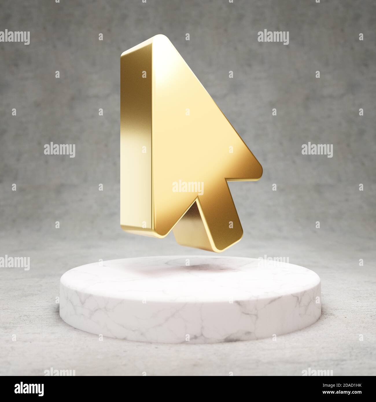 Mouse Pointer icon. Gold glossy Mouse Pointer symbol on white marble ...